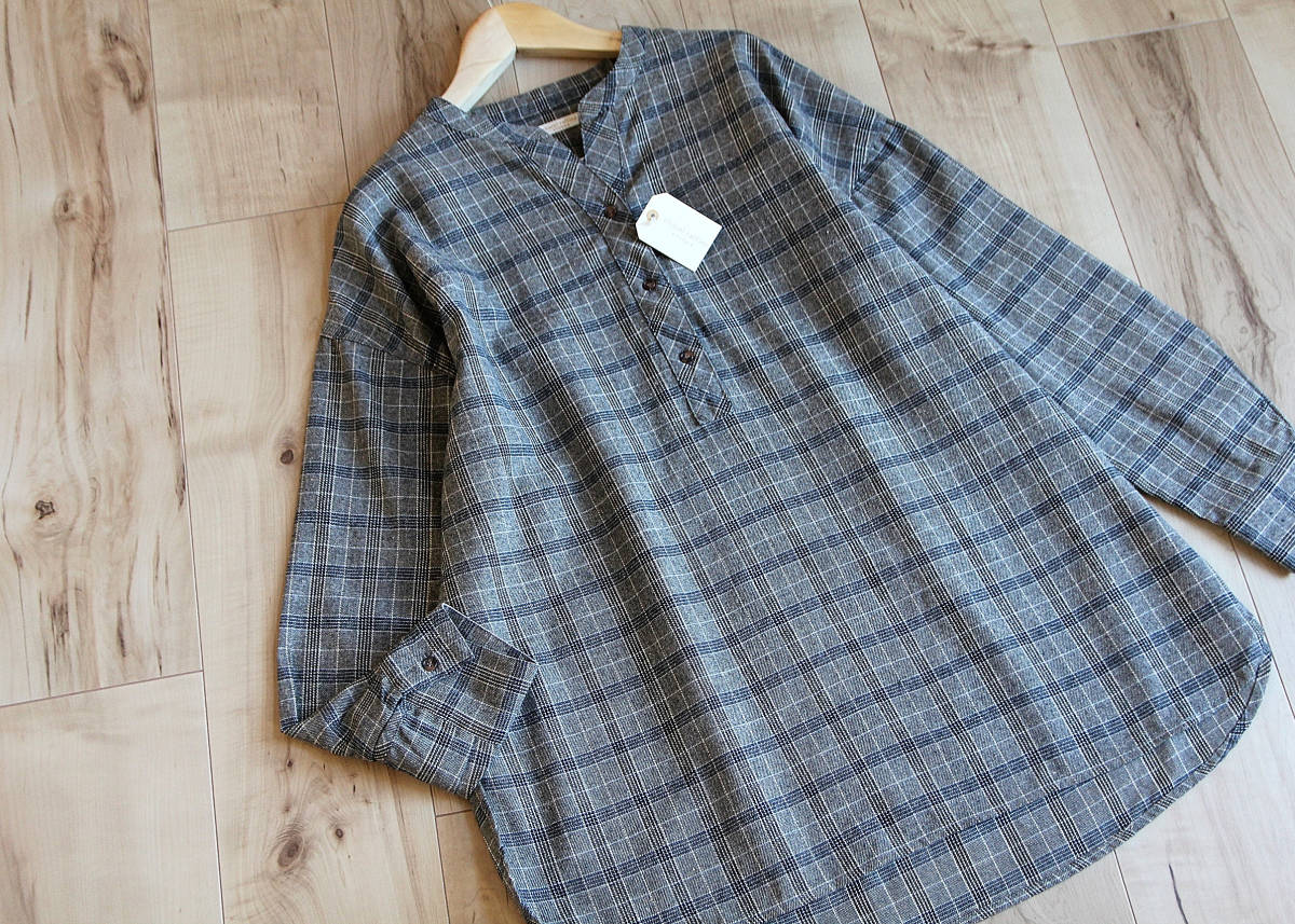 【未使用】新 choco raffine robe ショコ ラフィーネ ローブ ゆったりサイズF ☆ グレー系ネルチェックチュニック の落札 ...