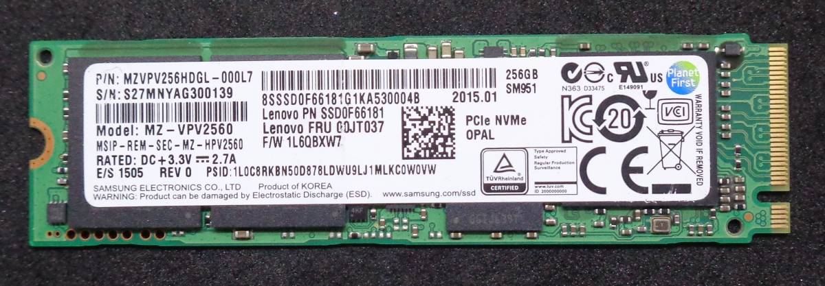 【目立った傷や汚れなし】【中古品】SAMSUNG製 SSD MZVPV256HDGL-000L7 256GB ★動作確認済み（464）の落札 ...