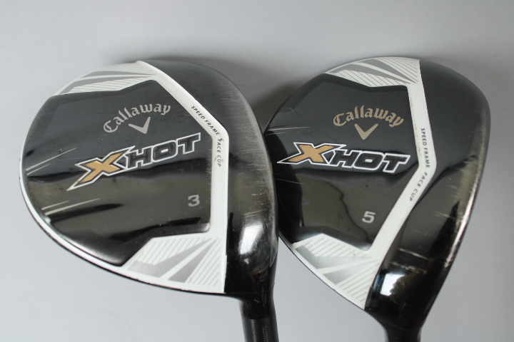 【やや傷や汚れあり】100円～ キャロウェイ Callaway XHOT 3W/5W 15°/19°フェアウェイウッド 2本 セット FLEX-R カーボン ヘッドカバー ゴルフ ＃160 ...