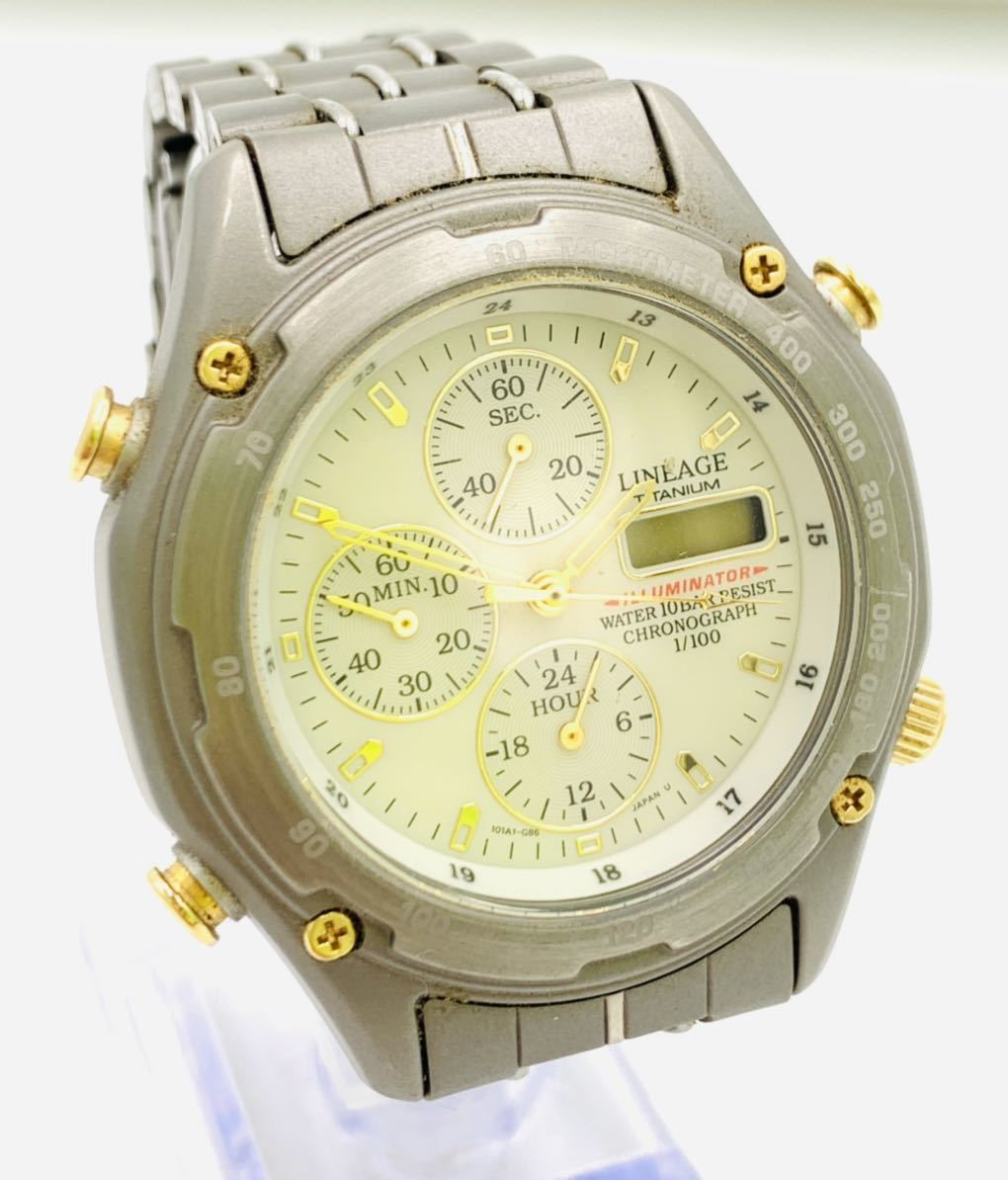 【やや傷や汚れあり】1円～ CASIO LINEAGE TITANIUM CHRONOGRAPH カシオ リニエージ アナデジ メンズ腕時計 ...