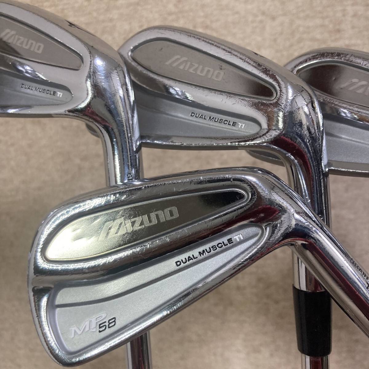 【傷や汚れあり】MIZUNO ミズノ アイアンセット MP-58 DUAL MUSCLE TI GRAIN FLOW FORGED 4.5.6 ...