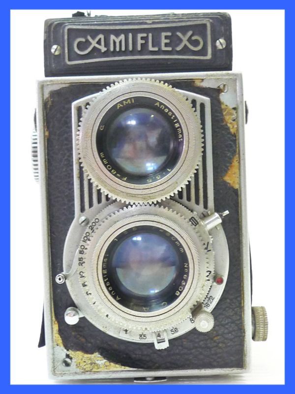 【傷や汚れあり】二眼レフ AMIFLEX アミフレックス AMI Anastigmat 1:3.5 f=80mm レア 関東光学 1953年 ...
