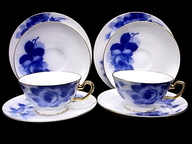 【目立った傷や汚れなし】e8695 OKURA 大倉陶園 ブルーローズ カップ＆ソーサー2客+ソーサー＆プレート2客 金彩の落札情報詳細 - ヤフオク落札価格検索 オークフリー