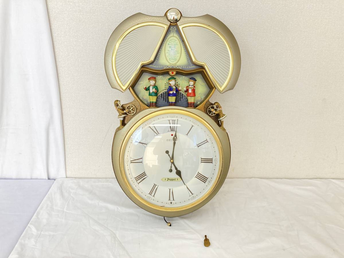 【傷や汚れあり】【IE38】(I) SEIKO セイコー メロディー付からくり時計 RE515B PUPPET パペット 壁掛け時計 ...