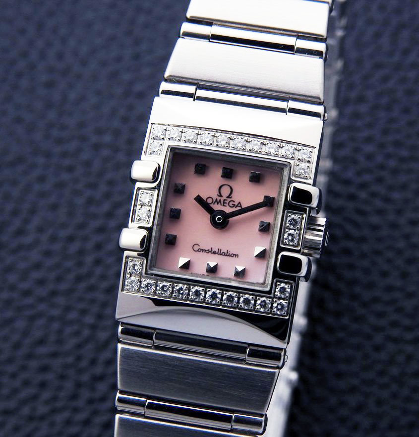 【目立った傷や汚れなし】OMEGA Mini Constellation Quadra オメガ コンステレーション ダイヤベゼル Steel Pink Dial Ladies Quartz ...