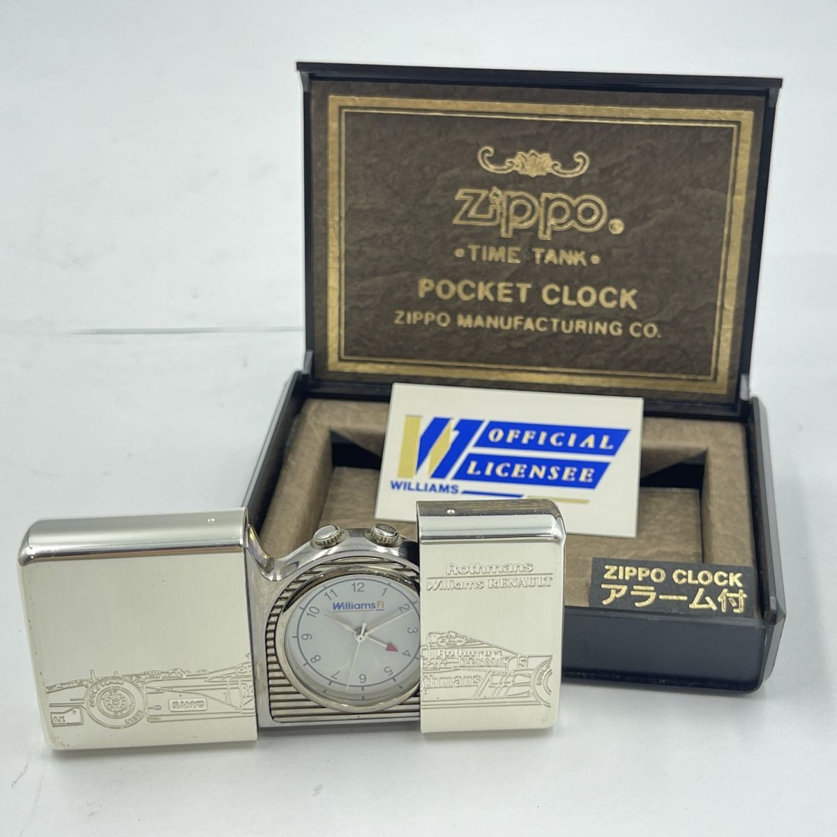 【傷や汚れあり】C406-A29-268 ZIPPO ジッポ POCKET CLOCK ポケット クロック TIME TANK タイムタンク 時計 ロスマンズ ウィリアムズ F1 箱 説明書 ...