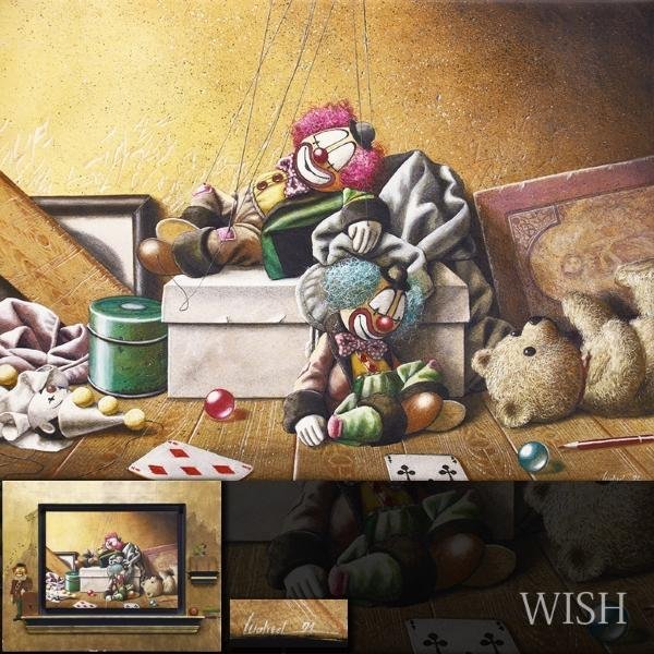 【目立った傷や汚れなし】【真作】【WISH】Wahed Khakdan「Clown mit Royal Dose」油彩 約8号 オリジナル額装 ...
