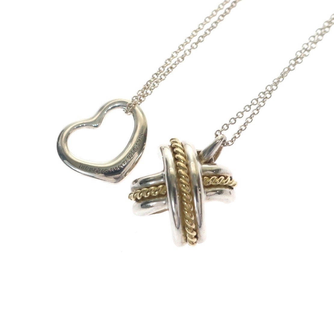【目立った傷や汚れなし】美品 1円スタート 2点まとめ Tiffany & Co. ティファニー シグネチャークロス ペンダント オープンハート 750 K18 SV925 SILVER ...