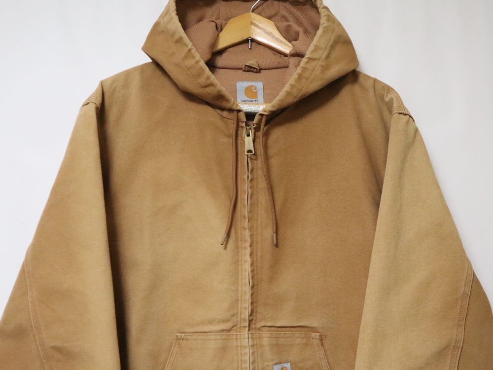 【やや傷や汚れあり】Carhartt MADE IN THE USA製 カーハート アクティブ ジャケット ダック地 フルジップ パーカ 茶 MEDIUM-REGULAR M R ...