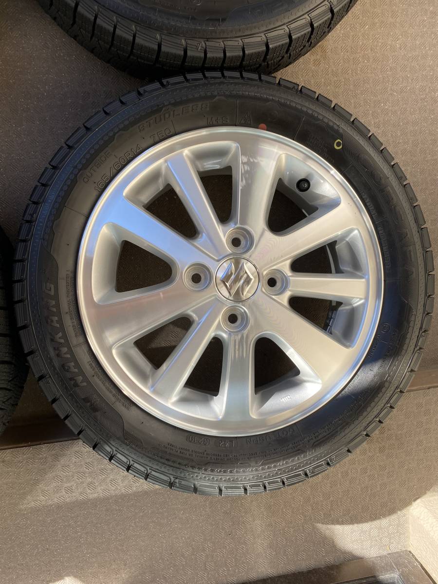 【傷や汚れあり】エブリイワゴン(DA17W) 等に 中古冬セット 165/60R14 ナンカン CORSAFA 2019年製 スズキ純正 4.5J 14 +50 4/100 スタッドレス付 ...