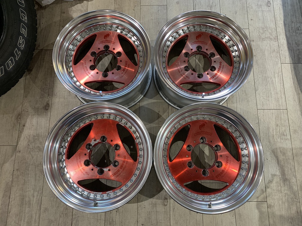 【全体的に状態が悪い】B2808 ロデオドライブ CINQ 15inch 8J-1 139.7-6H JWL-T規格 深リム 4本set ...