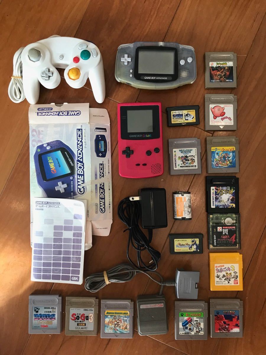 【全体的に状態が悪い】GBC本体x2/GBA本体x3/GB ゲームソフトx5/GBACアダプターx3/GBポケットバッテリーパック/GBC ...