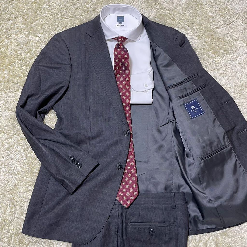 【目立った傷や汚れなし】【ロロピアーナ 抜群の着心地】 Mitsumine ミツミネ スーツ セットアップ ロロピアーナ生地 super130 シャドーストライプ 2B L A6 グレー系 の ...