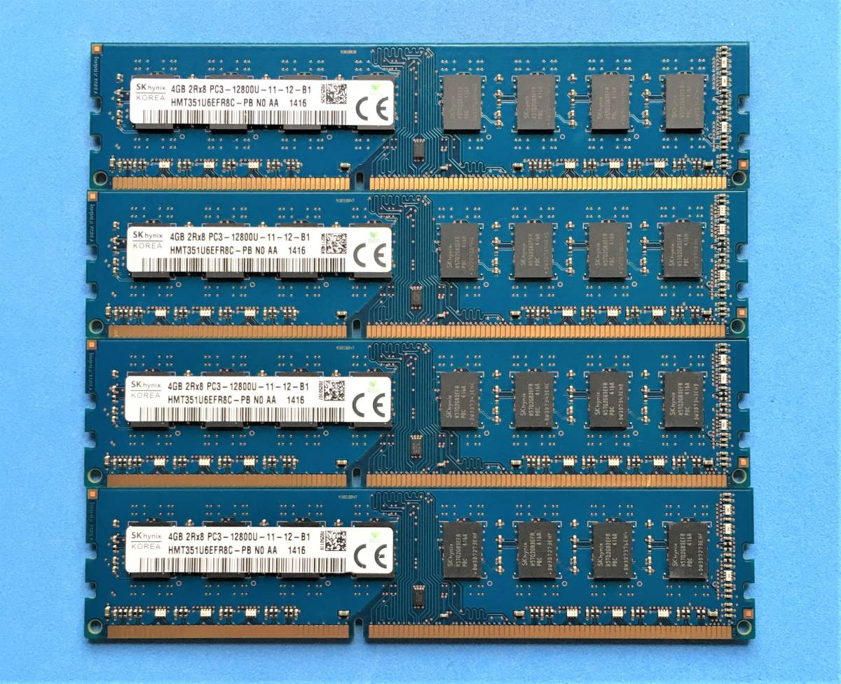 【やや傷や汚れあり】合計 16gb Sk Hynix Pc3 12800u Ddr3 1600 4gb×4枚 240pin Desktop
