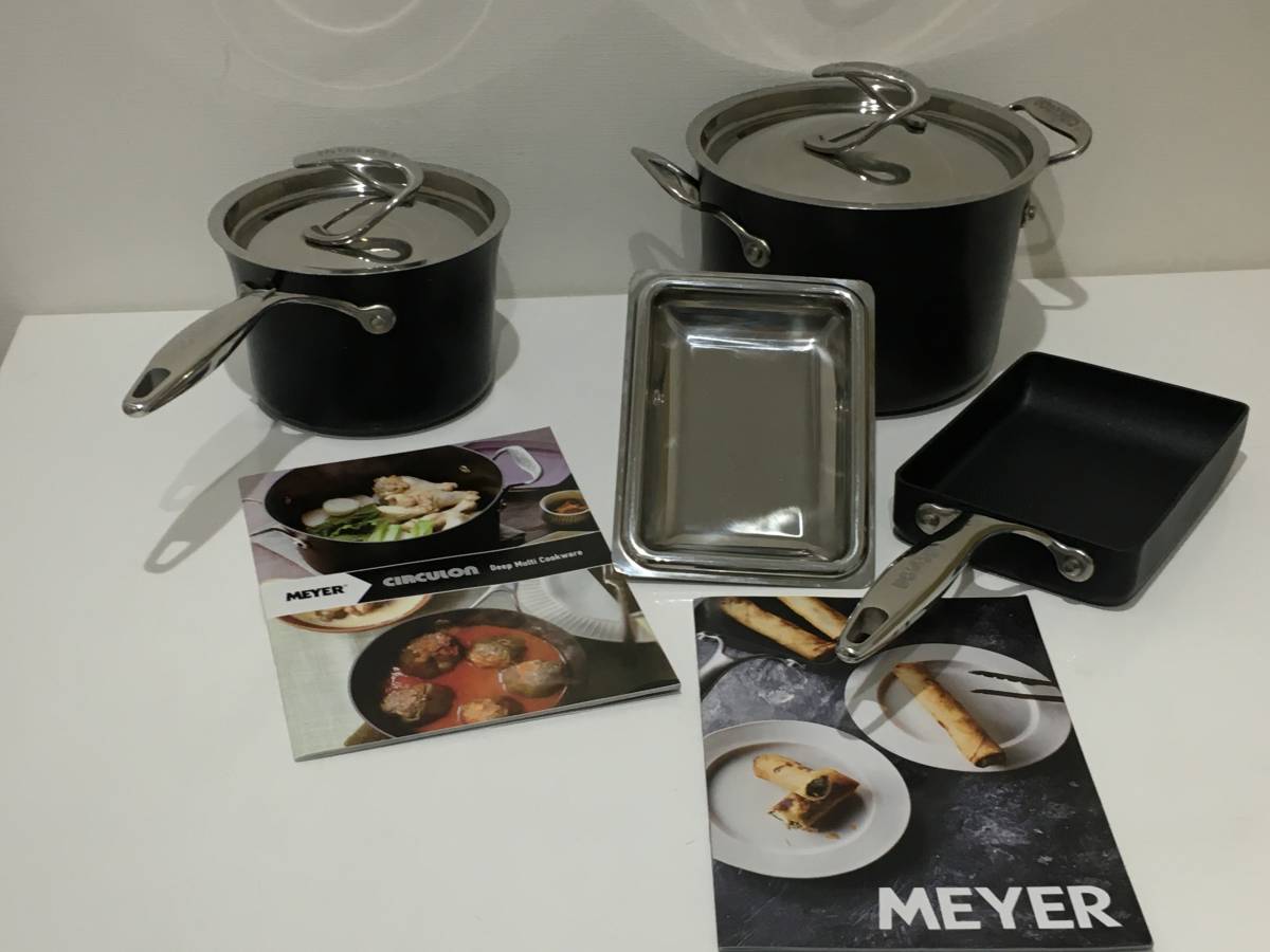【やや傷や汚れあり】2212183 マイヤージャパン マイヤーサーキュロン MEYER CIRCULON 片手鍋・両手鍋・エッグ＆スクエアパン 各蓋付き 3点セット の落札情報詳細| ヤフオク ...