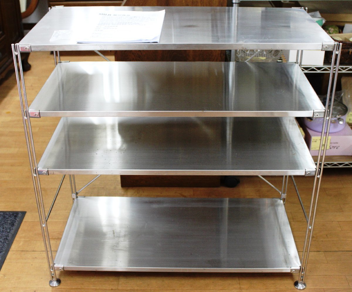【やや傷や汚れあり】 無印良品 MUJI ステンレスユニットシェルフ ステンレス棚 W80×H83㎝ 棚板4枚 ラック 収納棚 USED の ...