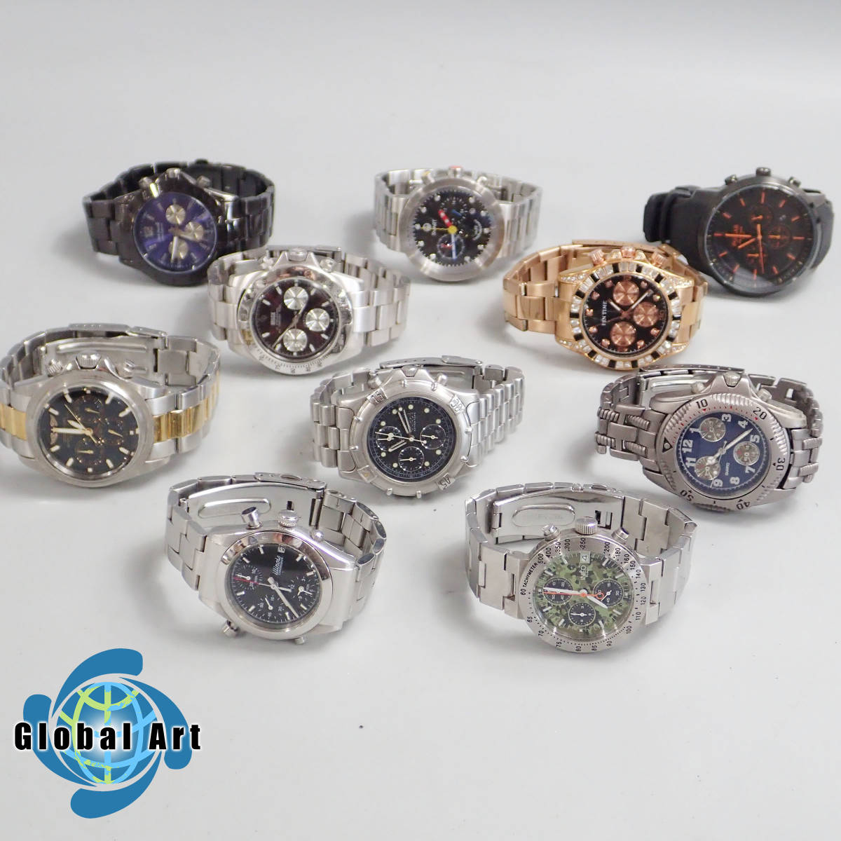 【全体的に状態が悪い】い12431/Illinois イリノイ/MUSK ムスク/adidas アディダス 他/クオーツ 等/メンズ腕時計/クロノグラフ/まとめて/計10点セット/ジャンクの ...