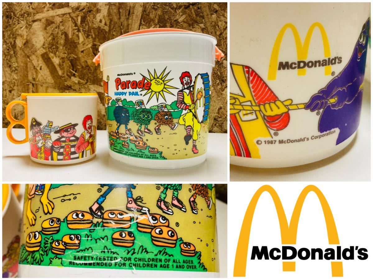 【傷や汚れあり】80' vintage McDonald's happy meal ×2 HAPPY PAIL MUG ビンテージマクドナルド ...