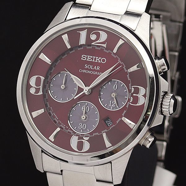 【目立った傷や汚れなし】1円 稼働 良品 箱/保付 セイコー ソーラー V175-0AH0 スピリット ルパン3世コラボモデル クロノ 赤系 ...