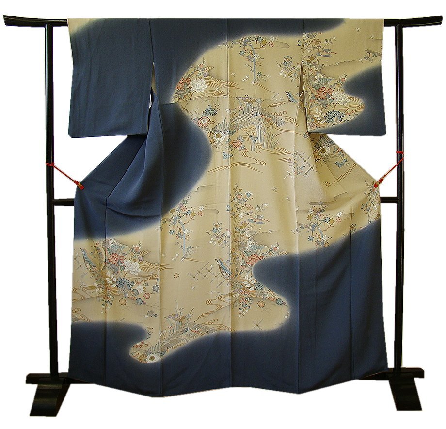 【目立った傷や汚れなし】時代屋 裄65.2cm 極上縮緬地 鉄納戸色 附下げ 訪問着 正絹 仕立上り 袷 152cm～158cm HH639の落札情報詳細 - ヤフオク落札価格検索 オークフリー