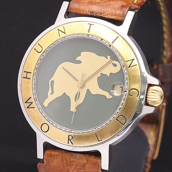 【全体的に状態が悪い】1円 ハンティングワールド AT/自動巻 848081/13291 18K GOLD BEZEL デイト ラウンド ...