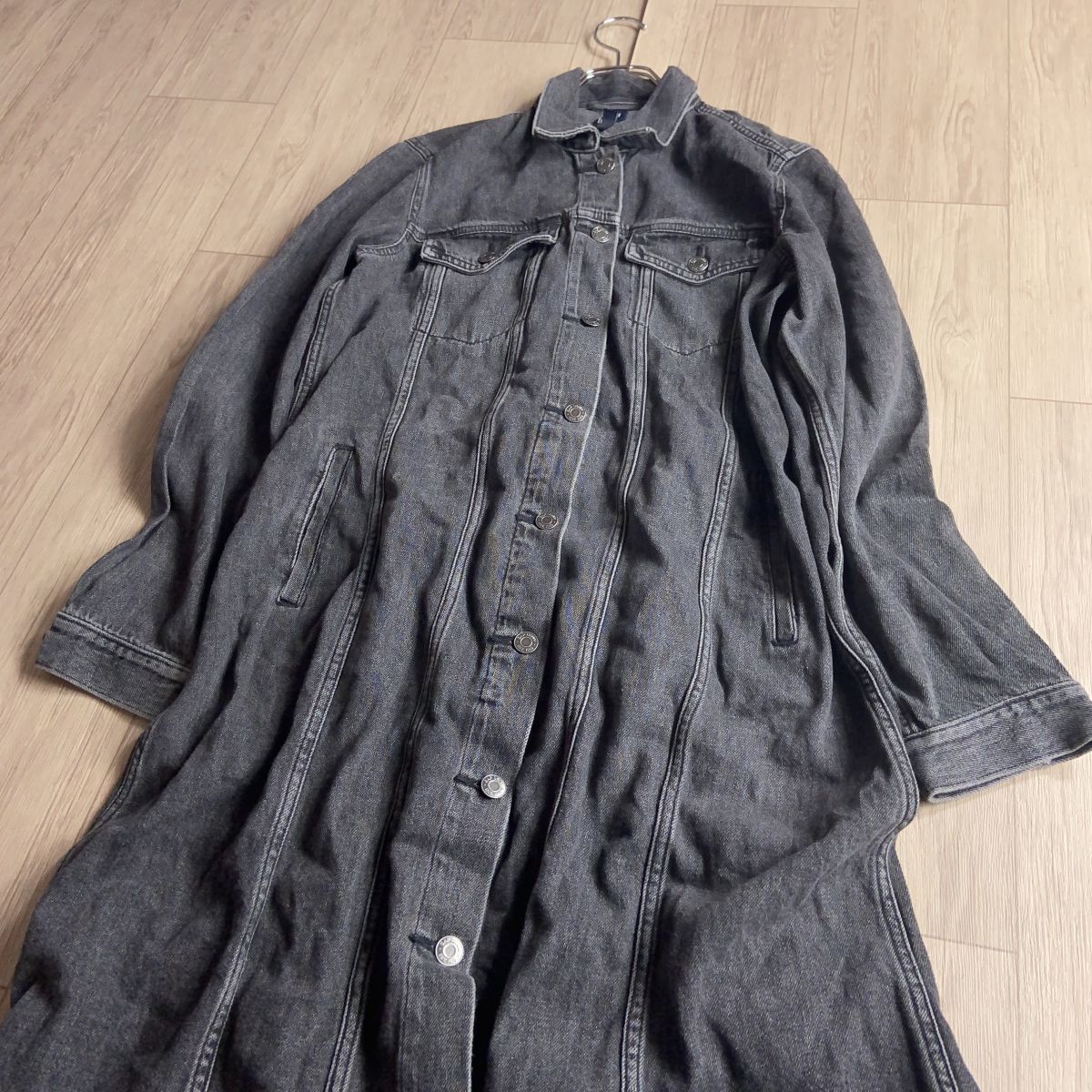 【目立った傷や汚れなし】100円スタート☆ Gap ギャップ デニム コート ワンピース ブラックジーンズ Lの落札情報詳細 ヤフオク落札