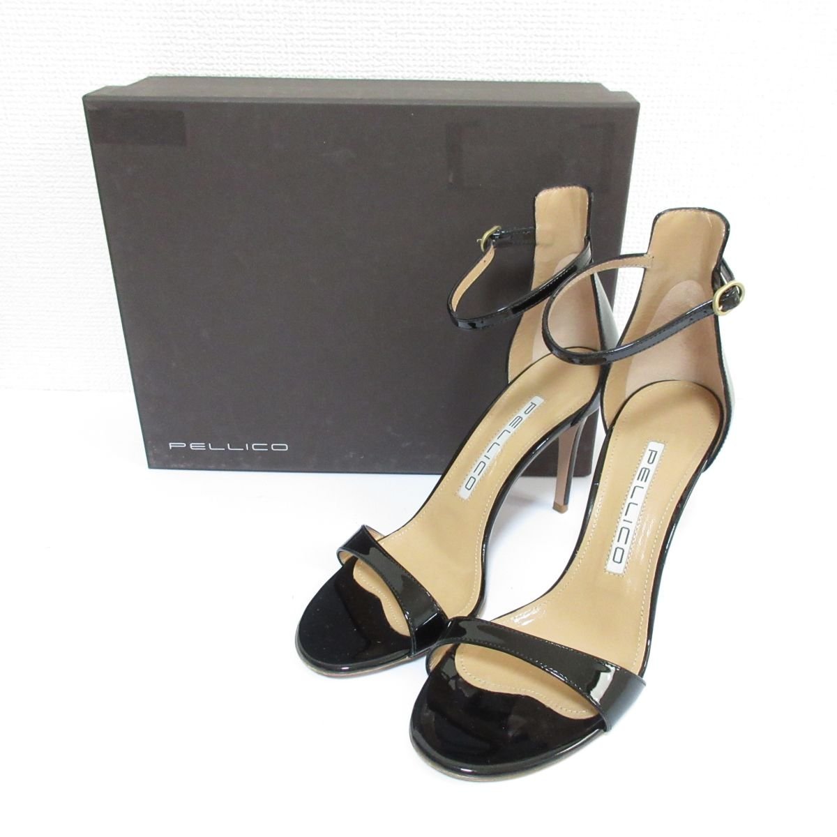【未使用に近い】ほぼ未使用 20SS PELLICO ペリーコ SAMI オープントゥ エナメル ストラップ サンダル サイズ37 1/2 約24.5cm 黒 ブラックの落札情報詳細 ...