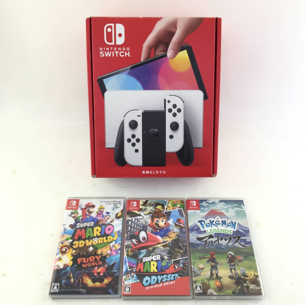 【やや傷や汚れあり】【1円～】nintendo Switch 有機elモデル Heg 001 ＋ソフト3本 ポケモン レジェンズアルセウス