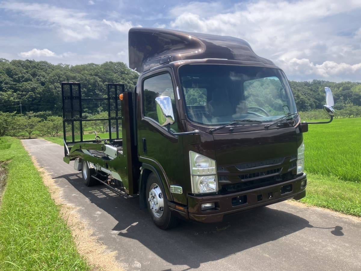 【傷や汚れあり】2台積 H20年 イスズ エルフ 5200cc ターボ 6速 積載車 キャリアカー ユニック UC−21W 3500㎏ 6速 ...