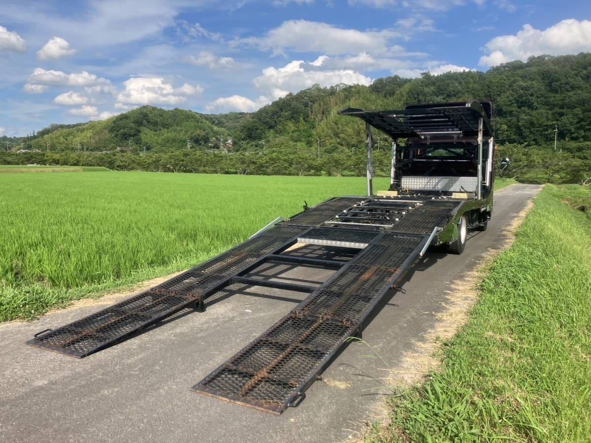 【傷や汚れあり】2台積 H20年 イスズ エルフ 5200cc ターボ 6速 積載車 キャリアカー ユニック UC−21W 3500㎏ 6速 ...