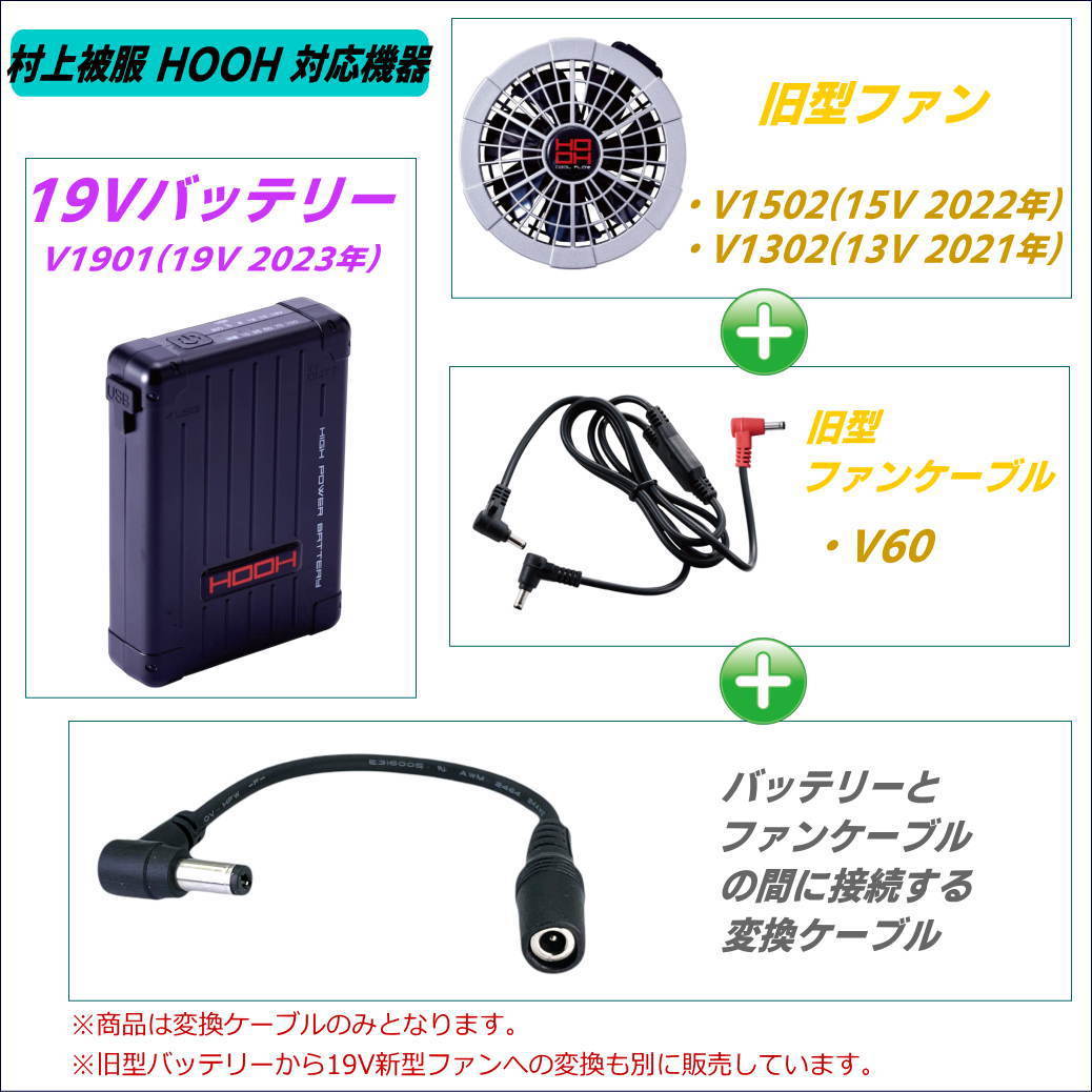 【未使用】村上被服 鳳凰 HOOH 空冷作業服 新型19Vバッテリー(V1901 23年)で旧型ファンを動かすケーブル⑫-の落札情報詳細 - ヤフオク落札価格検索 オークフリー