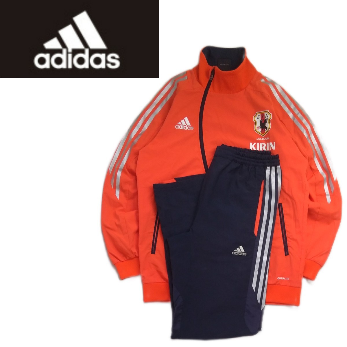 【目立った傷や汚れなし】極美 入手困難 adidas KIRIN 2011年 日本代表 薄手 ナイロン ジャージ 上下セット セットアップ ...