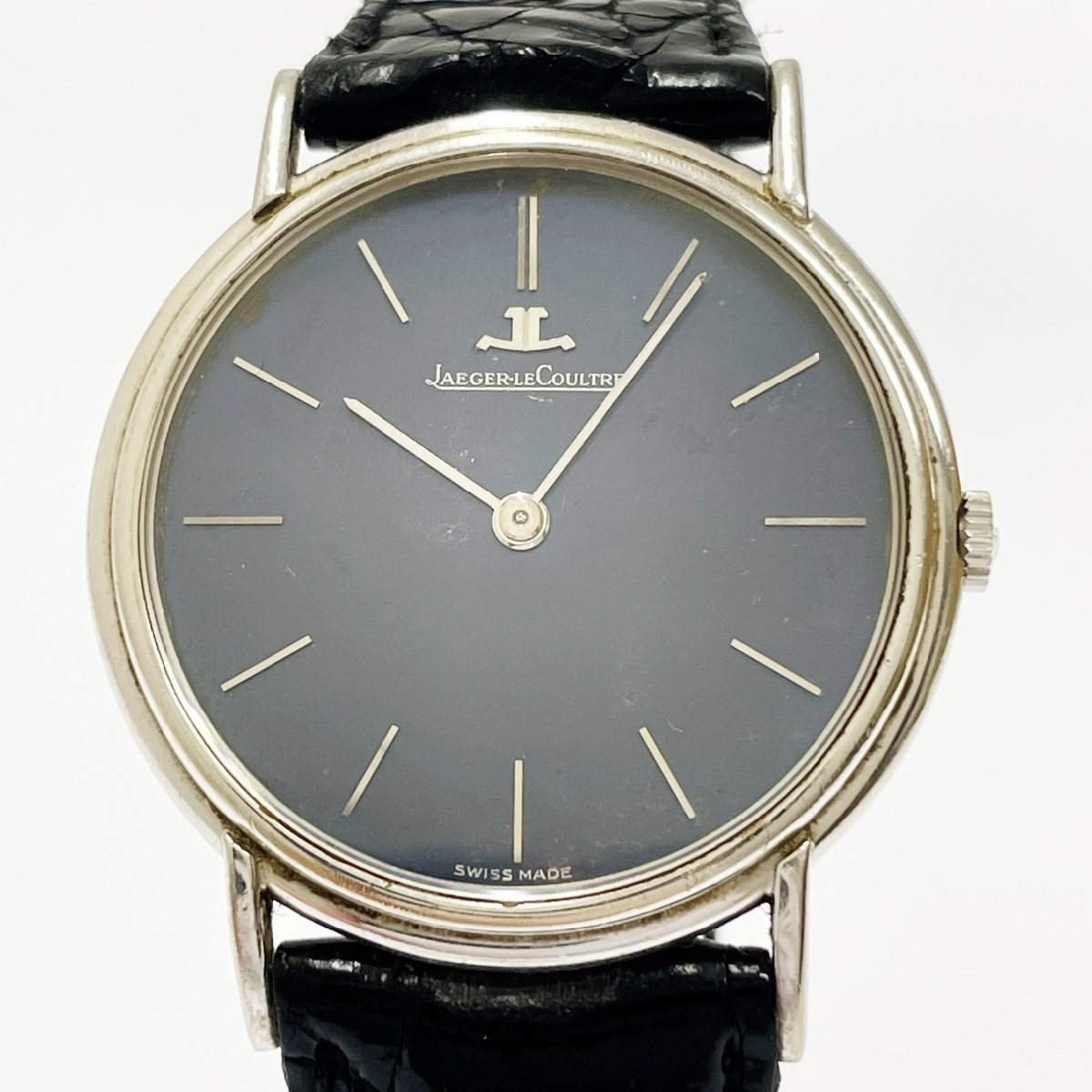 【傷や汚れあり】【1円スタート】JAEGER-LECOULTRE ジャガールクルト 9131-22 SS×革ベルト ネイビー文字盤 手巻き ...