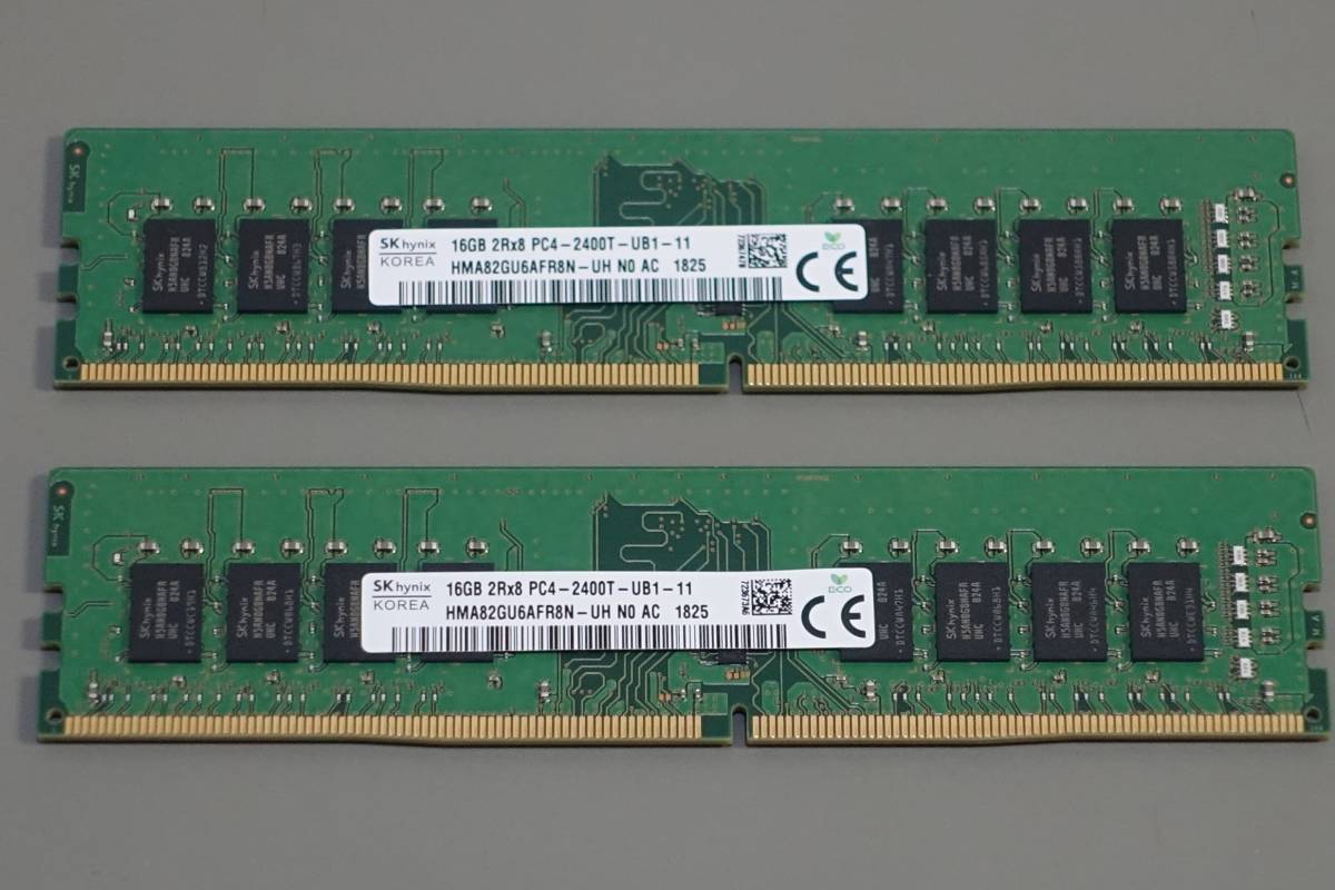【やや傷や汚れあり】☆メモリ デスクトップパソコン用 Sk Hynix Ddr4 2400 Pc4 19200 16gbx2枚 合計32gbの