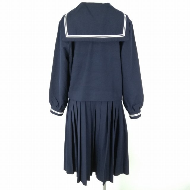 【傷や汚れあり】1円 セーラー服 スカート スカーフ 上下3点セット 大きいサイズ 冬物 白2本線 女子 学生服 中学 高校 紺 制服 中古 ...