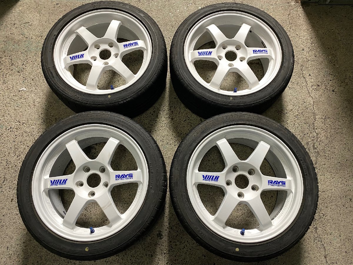【傷や汚れあり】【中古品タイヤ/ホイール4本セット】RAYS VOLK RACING 17インチ 7.5J+48/8.5J+50 5/114.3 BS POTENZA S001 215 ...