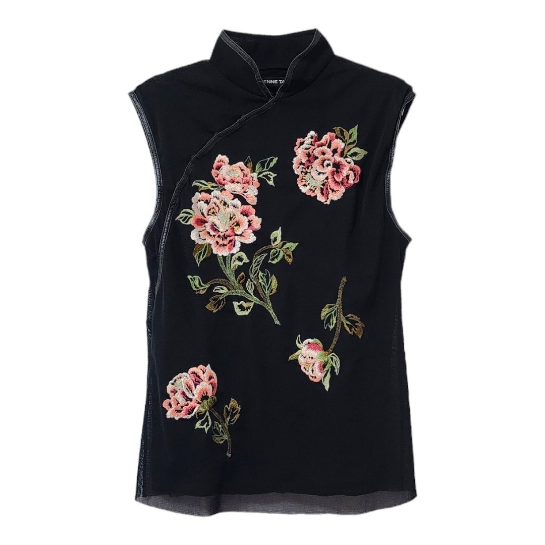 【目立った傷や汚れなし】00s Vivienne Tam FLOWER EMBROIDERY MESH SHIRT TOP ヴィヴィアンタム ...