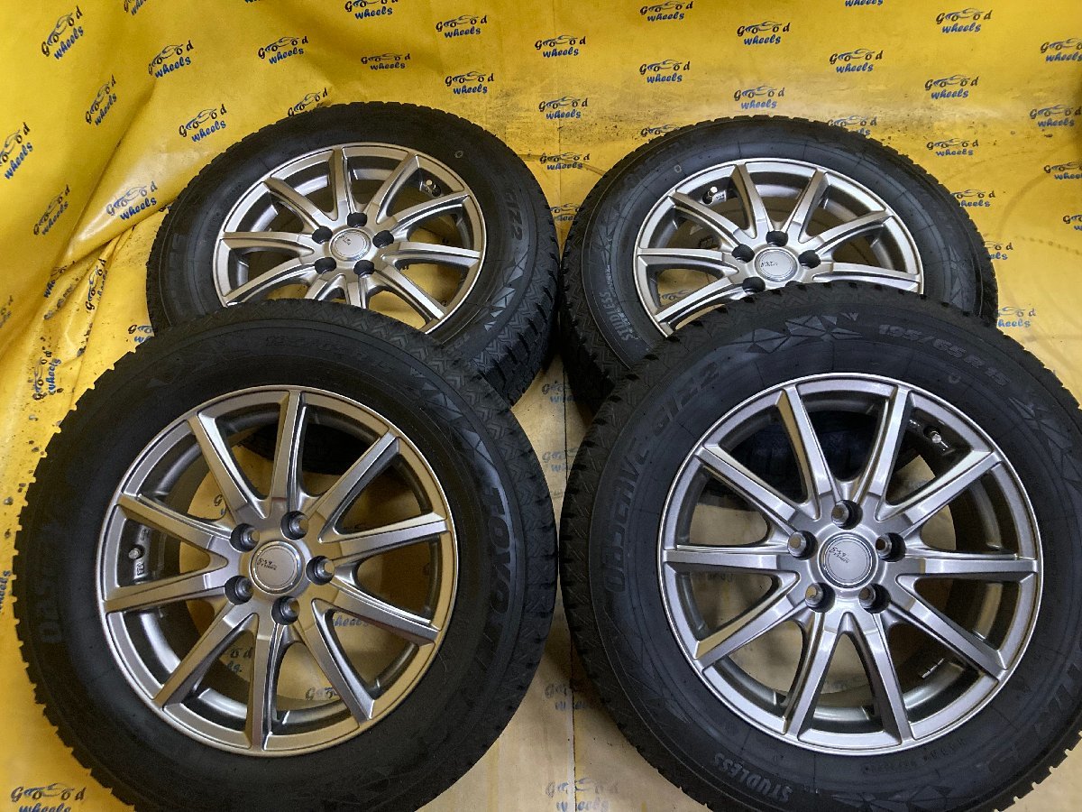 【目立った傷や汚れなし】K-955☆2022年製☆195/65R15 TOYO OBSERVE GIZ2☆SIBILLA 15x6J+43 5/100☆スタッドレス☆プリウス カローラ ...