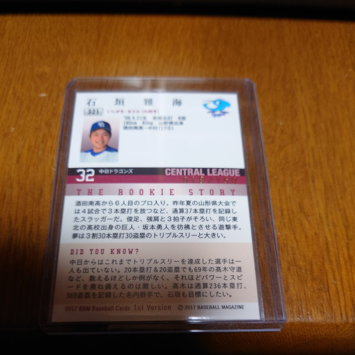 【目立った傷や汚れなし】2017 BBM 1st 石垣雅海 ルーキーカード 150枚限定パラレル 18/150の落札情報詳細 - Yahoo!オークション落札価格検索 オークフリー