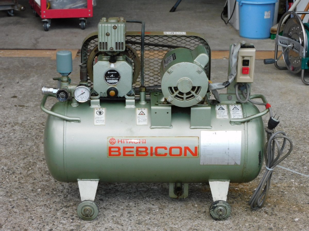 【傷や汚れあり】【静かで動作品/送料無料】HITACHI ベビコン エアーコンプレッサー 0.4P-7S 60hz 0.4kw 100V 38L 小型 スイッチ付き 2口 中古の落札情報詳細 ...
