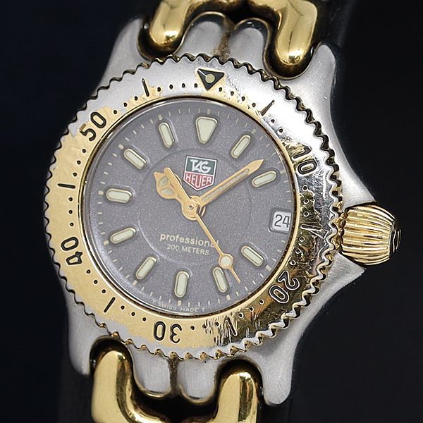 【やや傷や汚れあり】1円 稼働 良品 コマ2付 タグホイヤー セル プロフェッショナル200m Wg1420 0 デイト Qz グレー文字盤