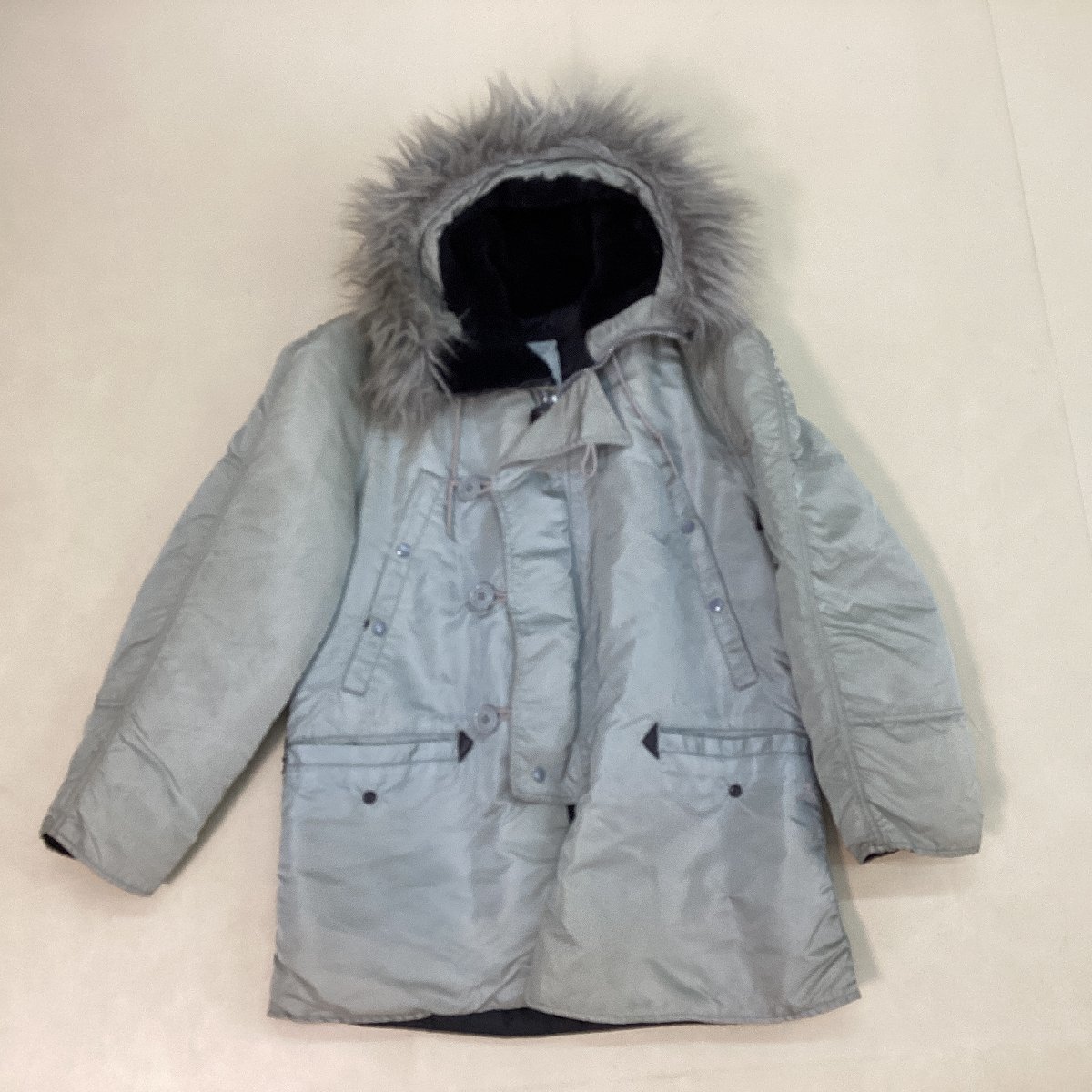 【やや傷や汚れあり】 90s ヴィンテージ USA製 Alpha Industries アルファインダストリーズ N-3B フライトジャケット IDEALジップ サイズM シルバーグレー の ...