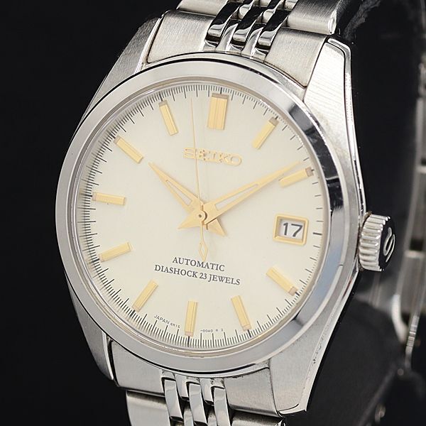 【やや傷や汚れあり】1円 稼働 良品 箱 コマ2付 セイコー At 自動巻 6r15 00a0 裏スケ デイト シルバー文字盤 メンズ腕時計