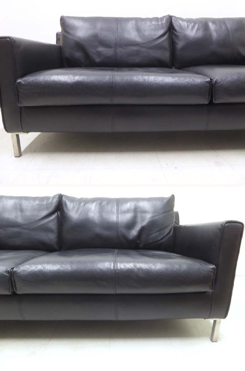 【やや傷や汚れあり】美品 ACTUS アクタス eilersen アイラーセン STREAMLINE SOFA ストリームライン ソファ 2PW 2人掛けワイド 黒 本革レザー 定価86万円の ...