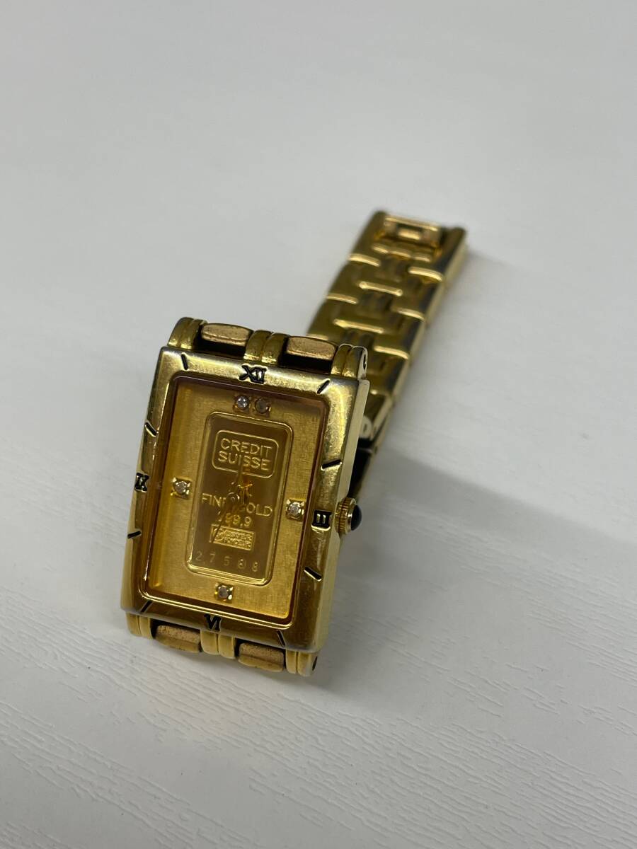 【傷や汚れあり】＊3974 ELGIN エルジン クォーツ 腕時計 不動 竜頭〇 5Pダイヤ FK-929-C K24 1g GOLD 999 ...