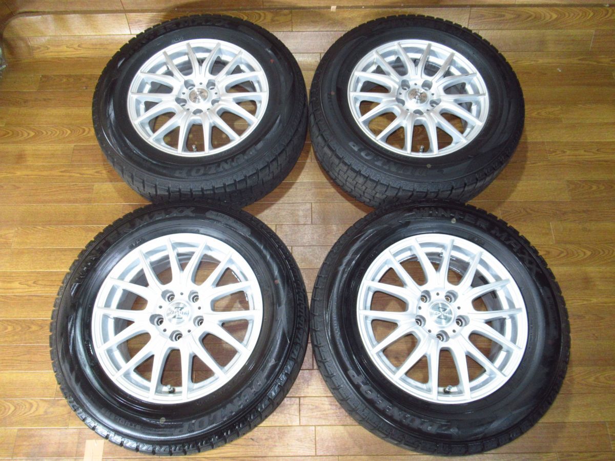【目立った傷や汚れなし】ZEPHYR 6.5J-16+38 114.3/5H ダンロップ WM02 215/65R16 16インチアルミホイール+スタッドレスタイヤ4本 アルファード/ヴェル ...