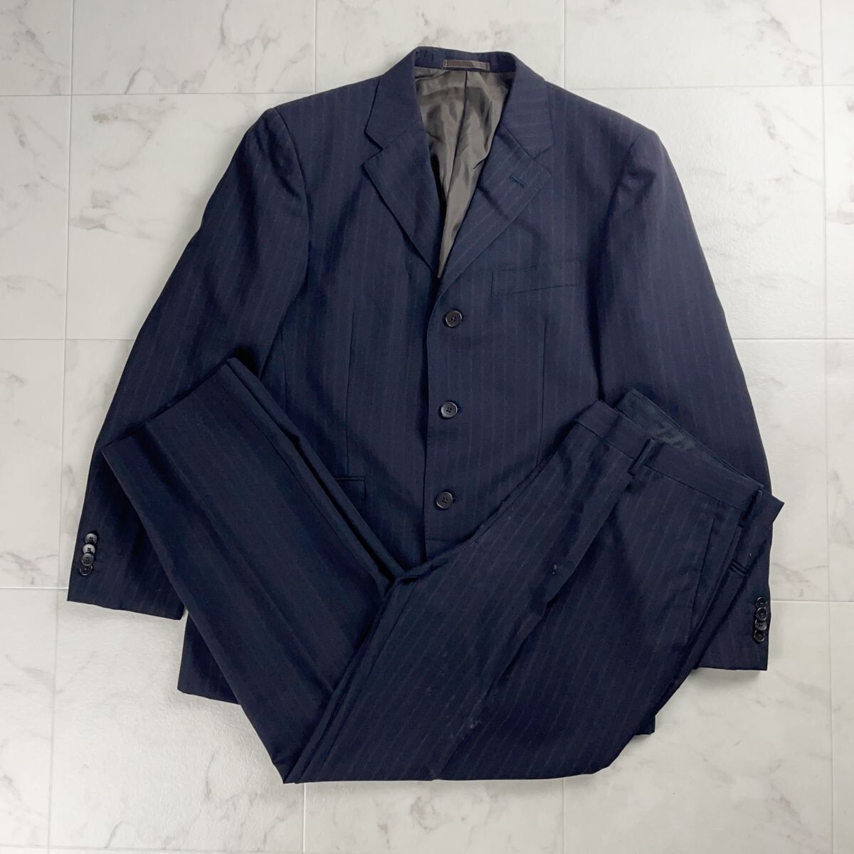 【目立った傷や汚れなし】RINASCITA セットアップスーツ ストライプ 3つボタンテーラードジャケット センターベント パンツ 背抜き メンズ 紺 サイズ98AB6*TC67の落札情報詳細 ...