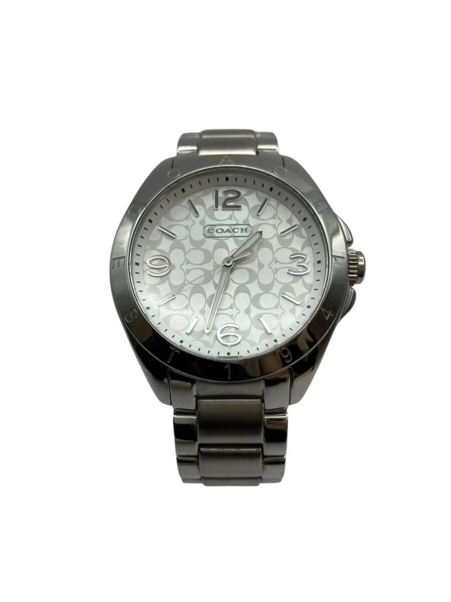 【やや傷や汚れあり】【1円スタート】 コーチ COACH 腕時計 CA.67.3.14.0693 白文字盤 ラウンド シグネチャー柄 シルバー ...