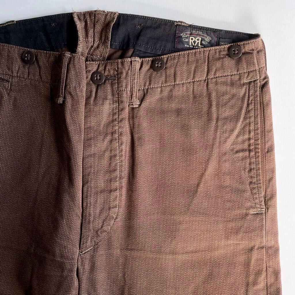 【目立った傷や汚れなし】【傑作】RRL “Brown Striped Trouser” 34 32 ストライプ ブラウン ワーク パンツ サスペンダーボタン Ralph Lauren ...