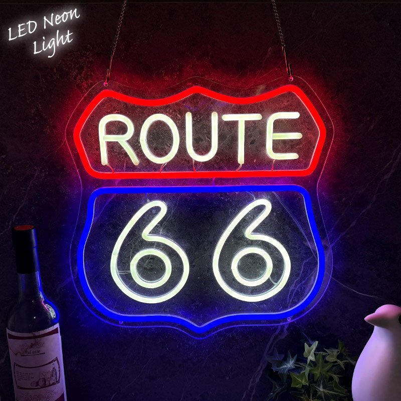 【未使用】1円～ 売り切り LEDネオンサイン ネオン管風 ROUTE66 ルート66 インテリア 壁掛け ライト LED ネオンサイン 看板 サインボード 部屋 NK-56の落札情報詳細 ...